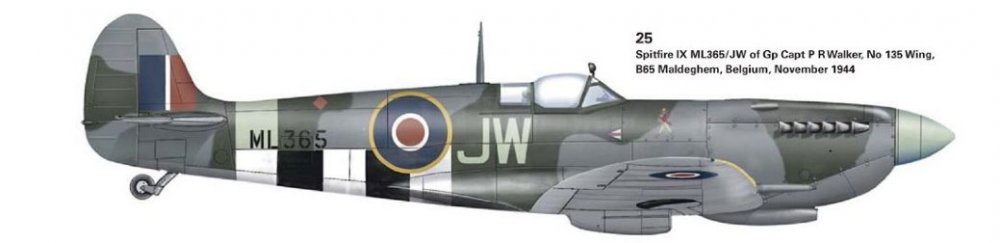 Spitfire IX ML365/ JW of Gp Capt P R Walker, No 135 Wing, B65 Maldeghem, Belgium, November 1944 ...